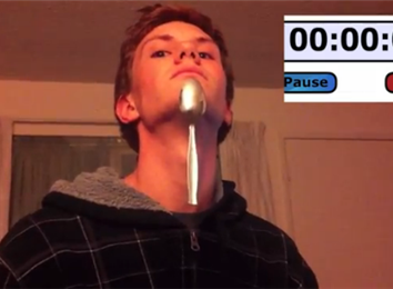Longest Time Balancing A Spoon On Chin | World Record | Morgan Kirby Rennie