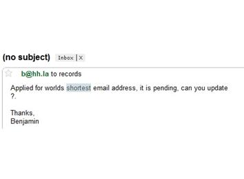 Shortest Email Address | World Record | Benjamin Bailey