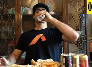 Fastest Time To Eat Nine Loaded Hot Dogs And Drink Nine Cans Of Diet ...